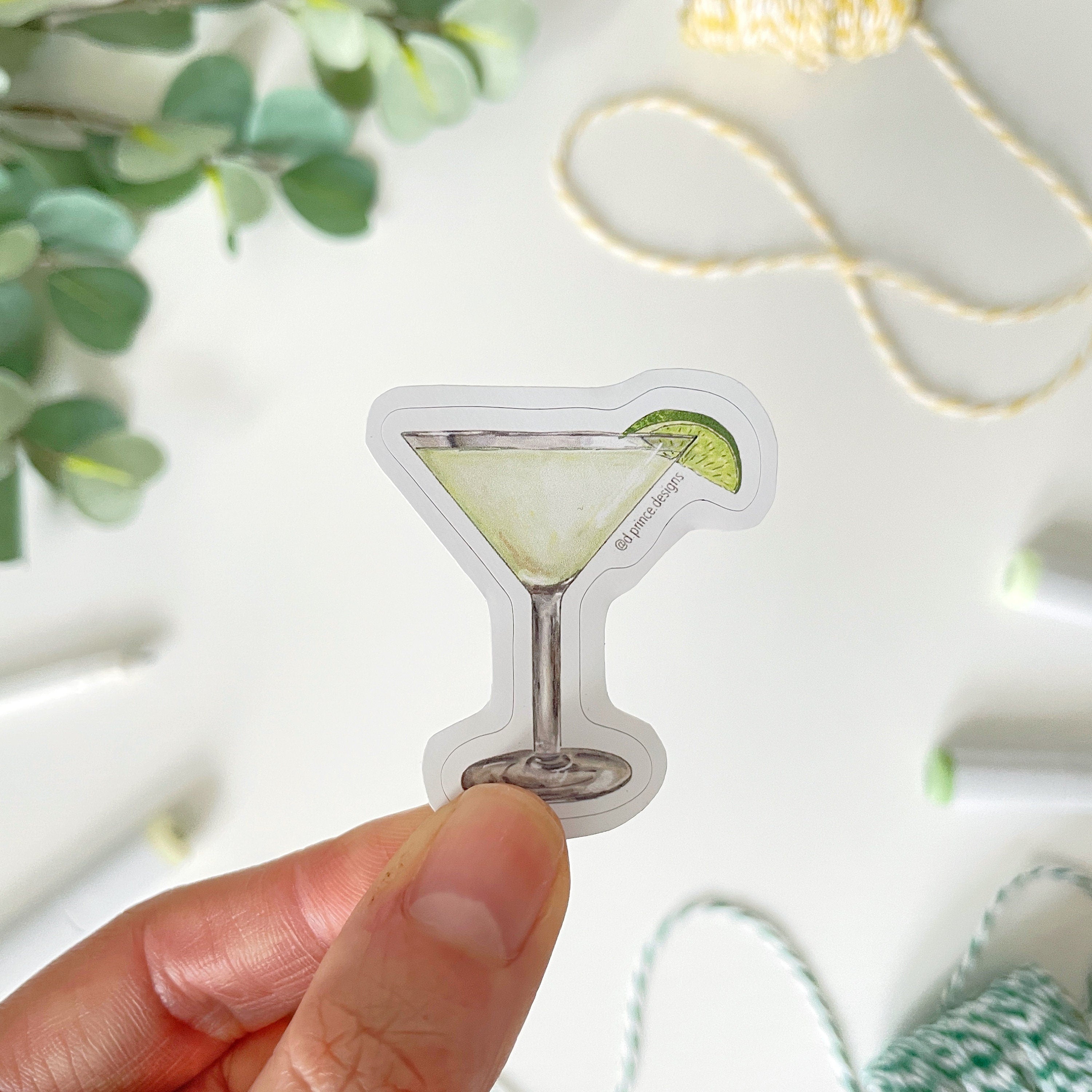 Hand-Illustrated Gimlet in Martini Glass Cocktail | 2" Vinyl Sticker ...